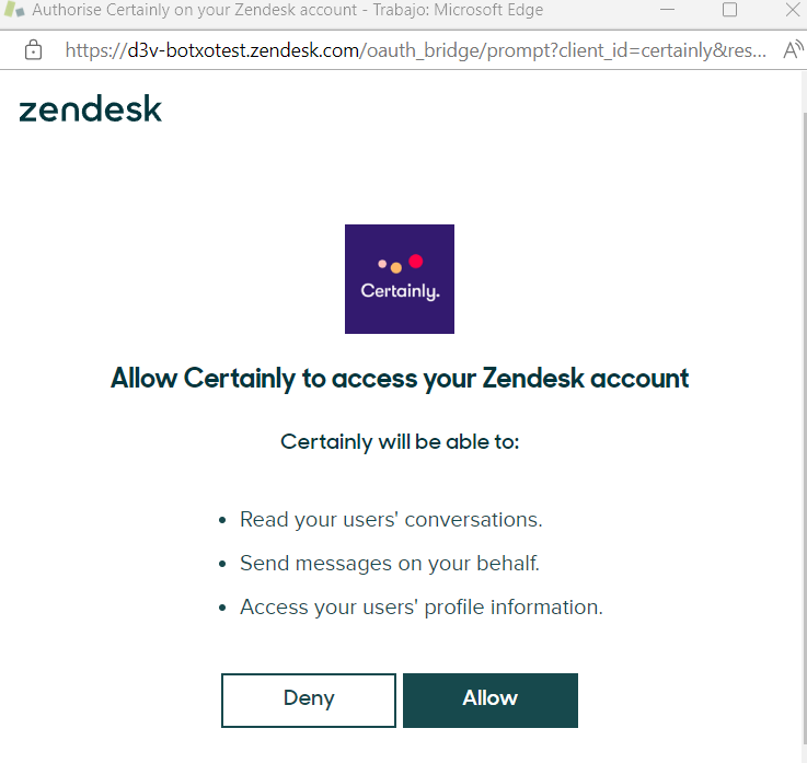 Integrate your Certainly bot with Zendesk Messaging (Previously Sunshine Conversations)